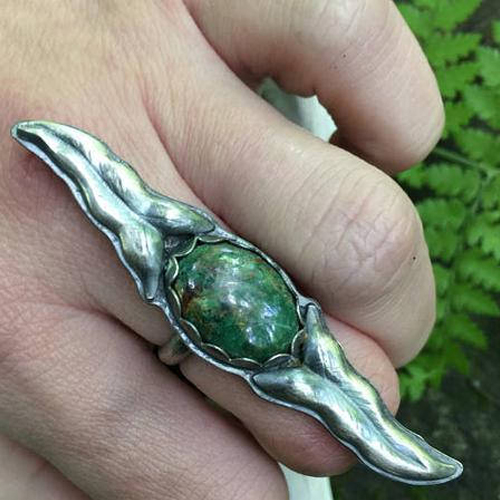 Silver Nature Lover Leaf Ring with Chrysocolla - Size 7 - The Wicked ...