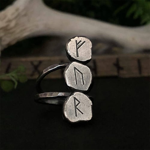 Three Rune Ring - Custom Elder Futhark Runes - The Wicked Griffin