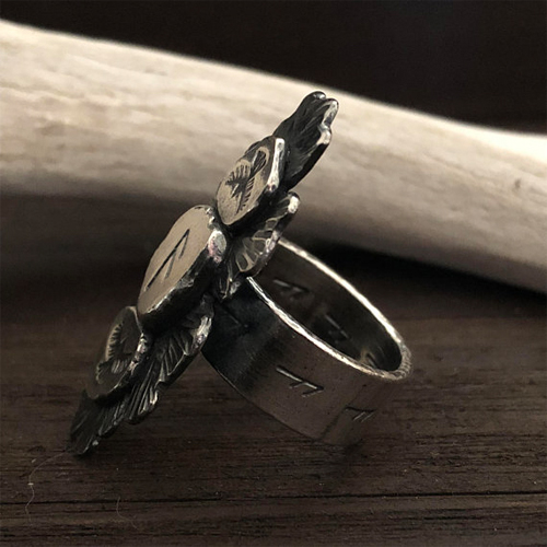 Raven Rune Ring - Oak Leaf - Huginn and Muninn - The Wicked Griffin