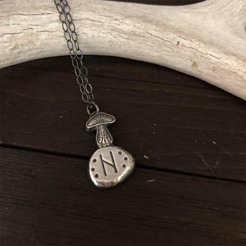 Silver Mushroom Pendant - Choose custom Rune - The Wicked Griffin