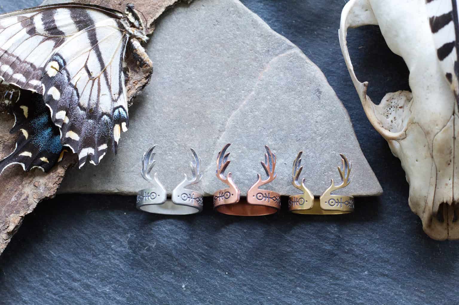 Deer Antler Ring - Norse Petroglyph Inspired - The Wicked Griffin