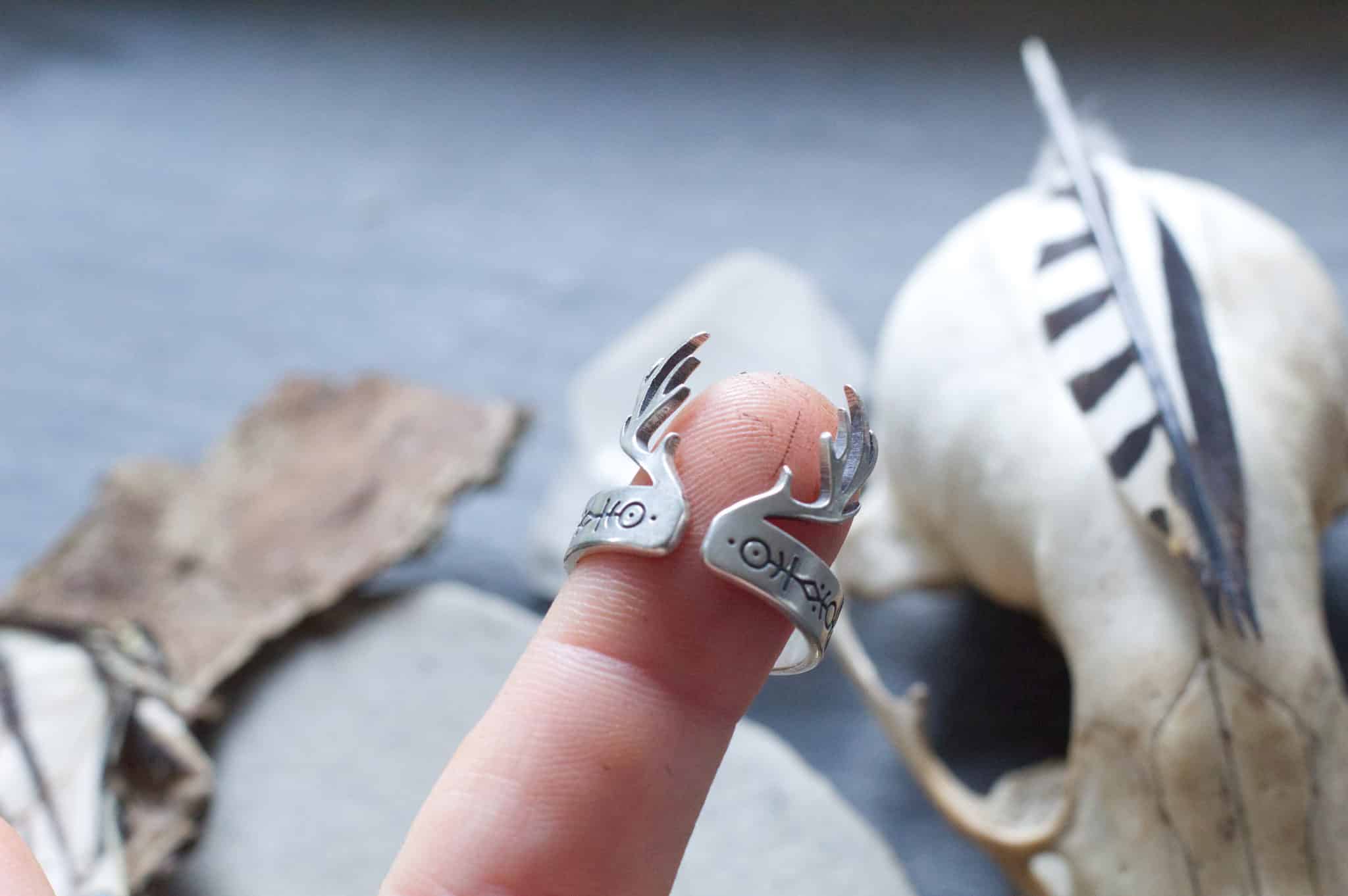Deer Antler Ring - Norse Petroglyph Inspired - The Wicked Griffin