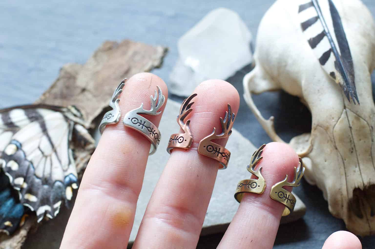 Deer Antler Ring - Norse Petroglyph Inspired - The Wicked Griffin