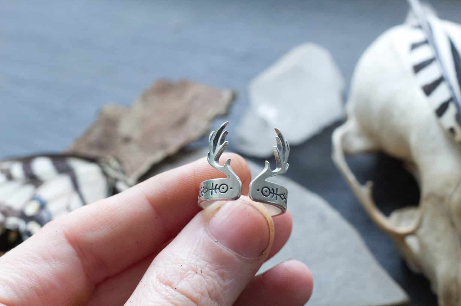 Deer Antler Ring - Norse Petroglyph Inspired - The Wicked Griffin