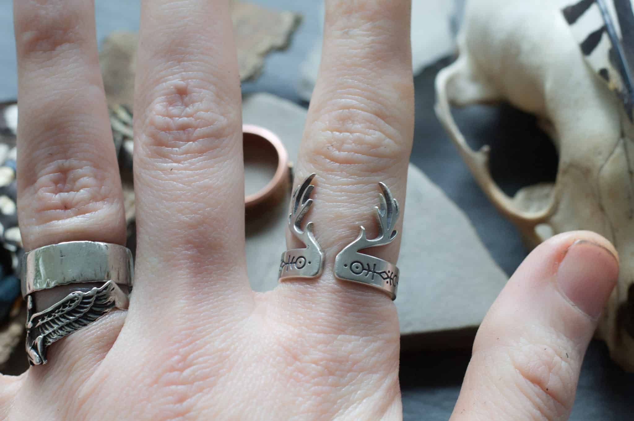 Deer Antler Ring - Norse Petroglyph Inspired - The Wicked Griffin