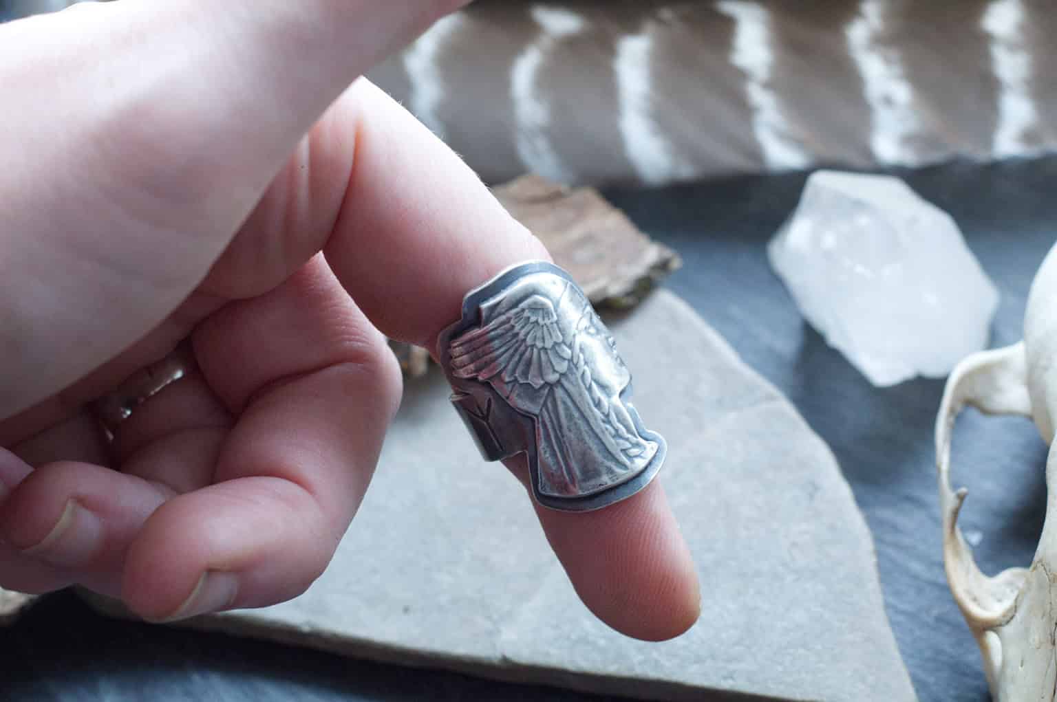 Silver Valkyrie Ring Size 8.75 🙂 - The Wicked Griffin